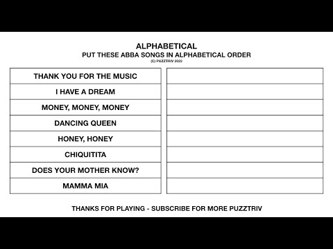 ALPHABETICAL - Abba Songs