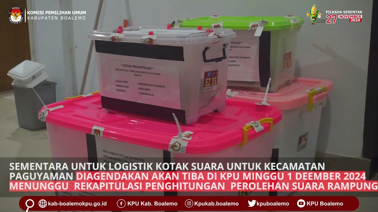 KOTAK SUARA HASIL PEMILIHAN KEPALA DAERAH DITERIMA KPU KABUPATEN BOALEMO DARI PPK