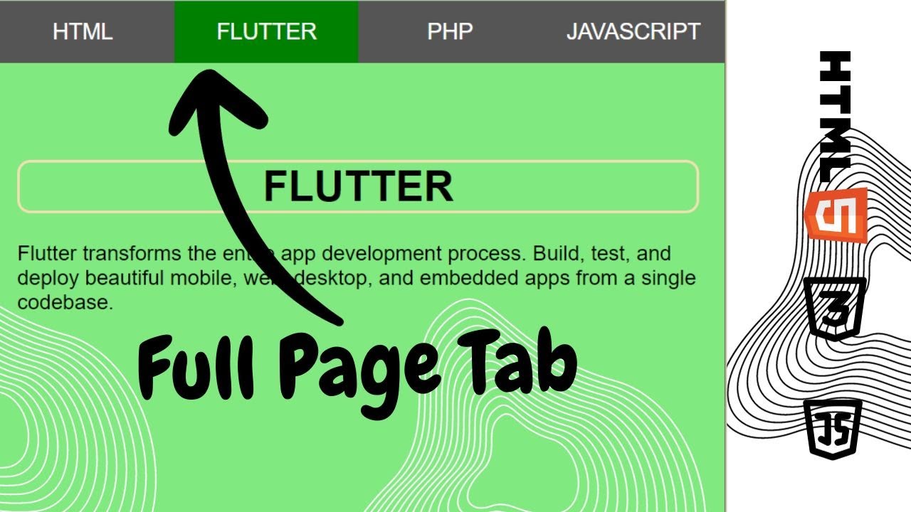 how to create full page tabs with HTML CSS and JavaScript for Beginners