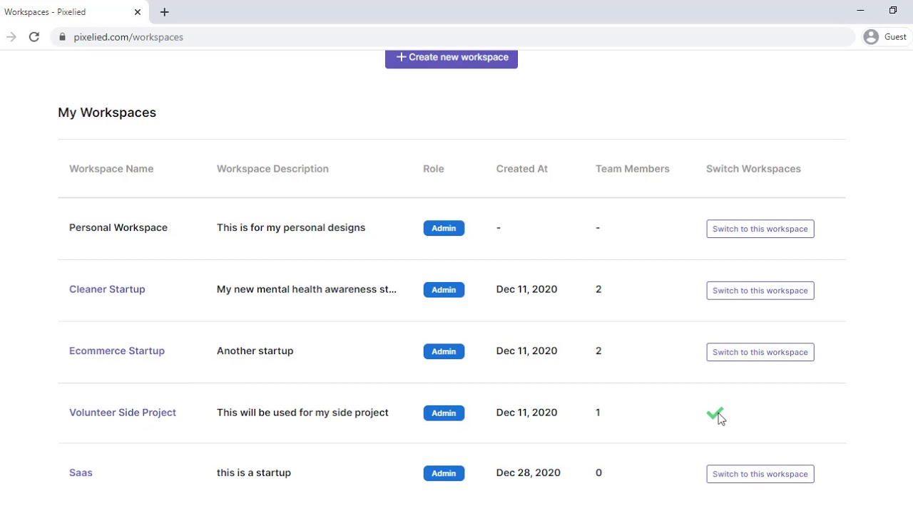 How to switch between different workspaces