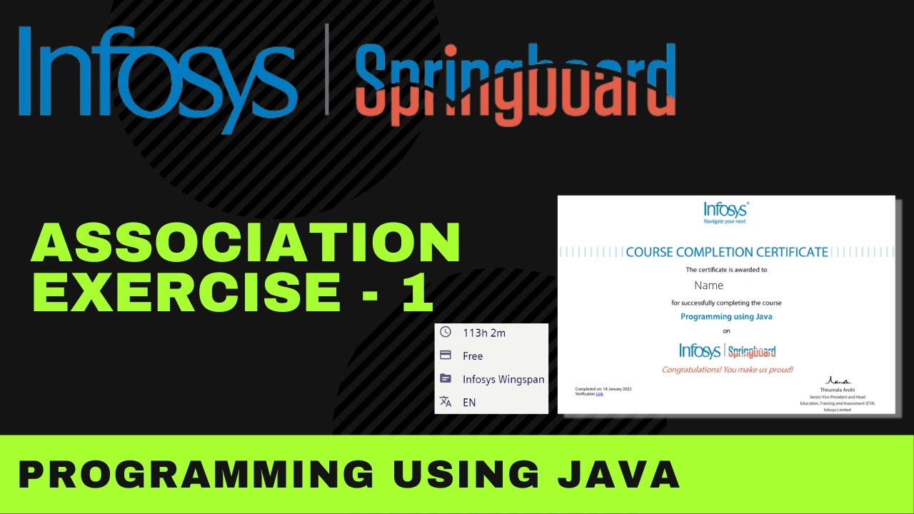 Association Exercise - 1 | Programming Using Java | Infosys Springboard