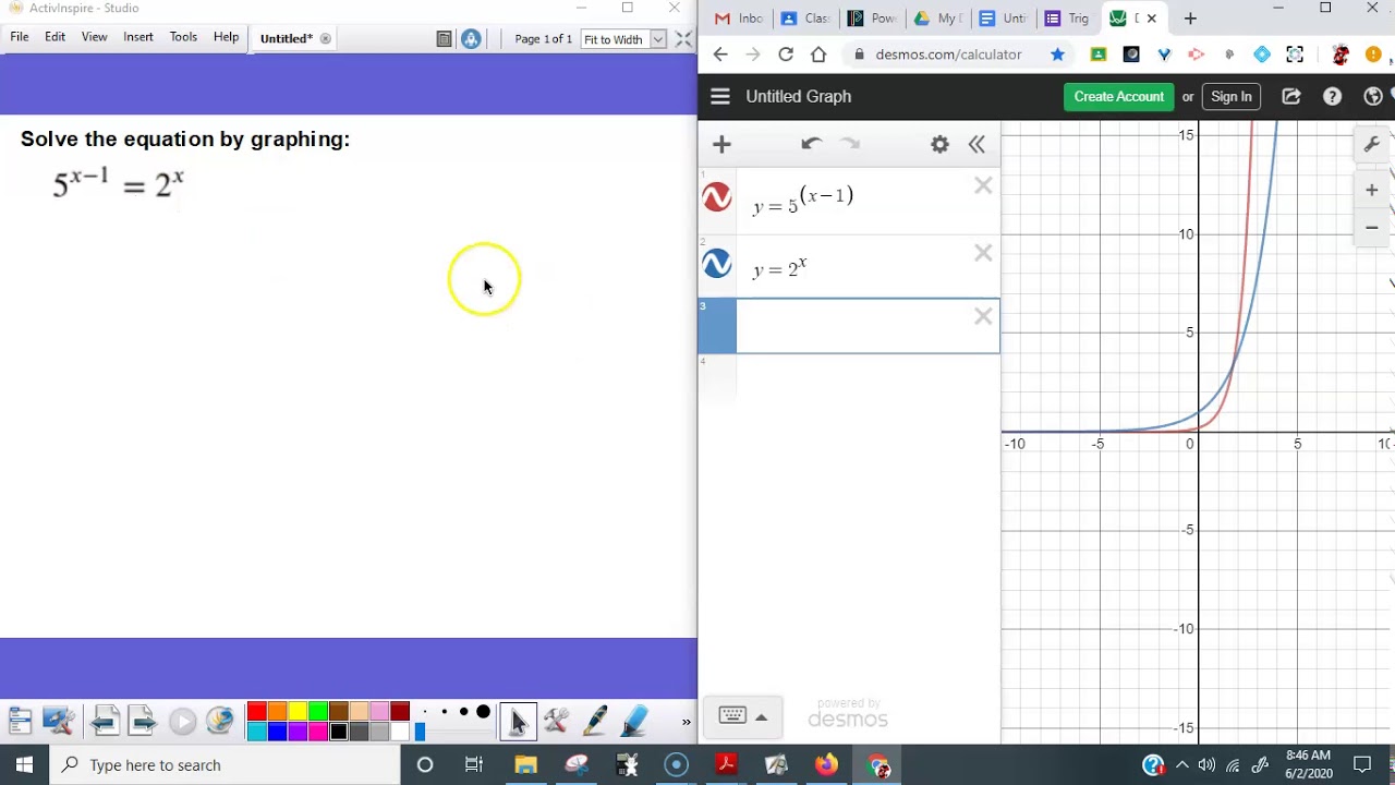 Solving Exponential Equations by Graphing (Desmos)