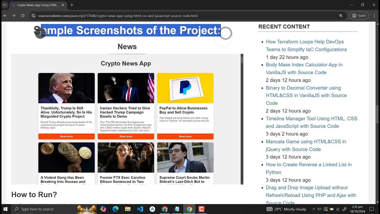 Crypto News App Using HTML, CSS and JavaScript with Source Code