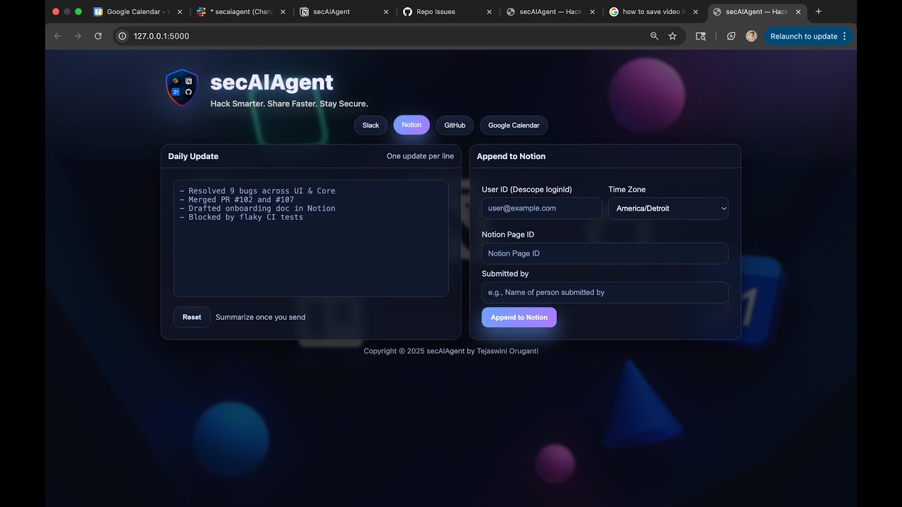 secAIAgent-Hack Smarter. Share Faster. Stay Secure [MCP Hackathon]