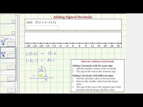 Ex: Adding Signed Decimals (Positive Plus Negative with Negative Sum) | Math Help from ...