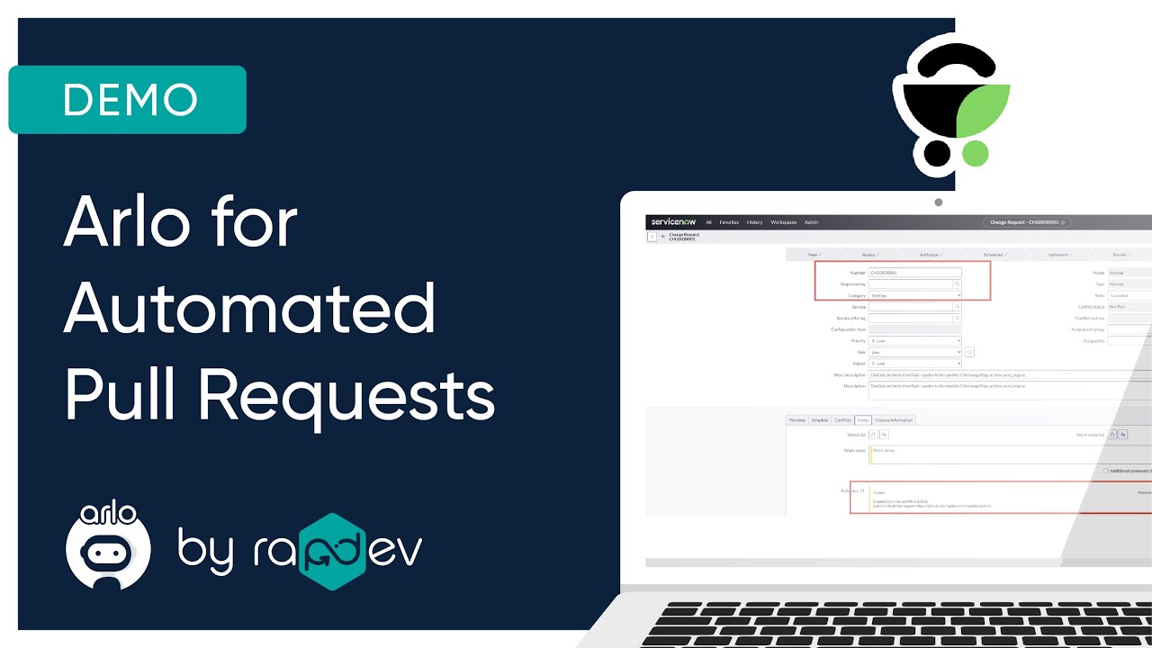 Arlo for Automated Pull Requests I RapDev ServiceNow Demo