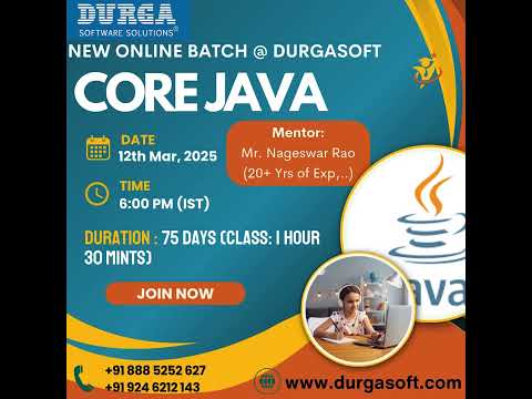 📢 Master Core Java with DurgaSoft – New Online Batch Starting on 12th March 2025! 🚀