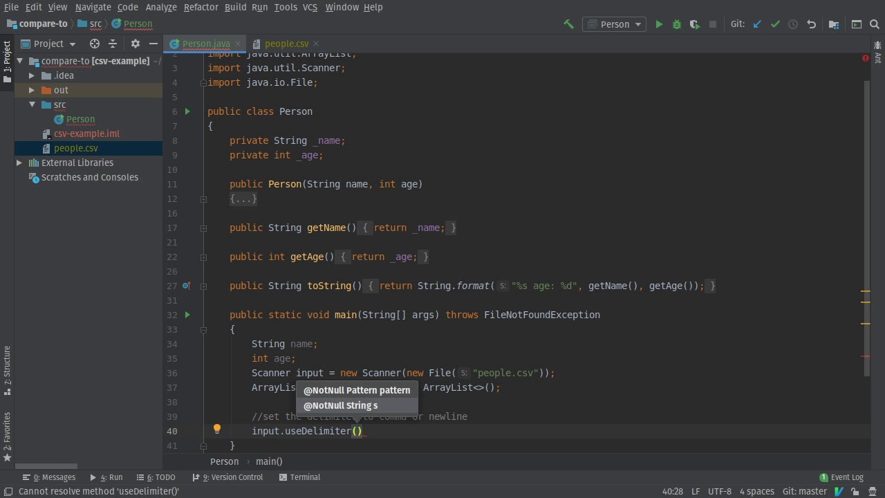 Reading a CSV with Scanner Example in Java