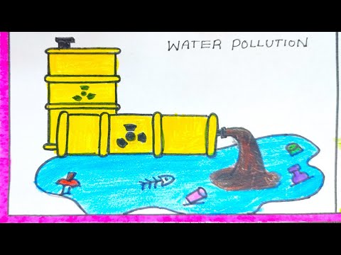 water pollution drawing - oil leakage to water drawing - simple and easy | science drawing academy