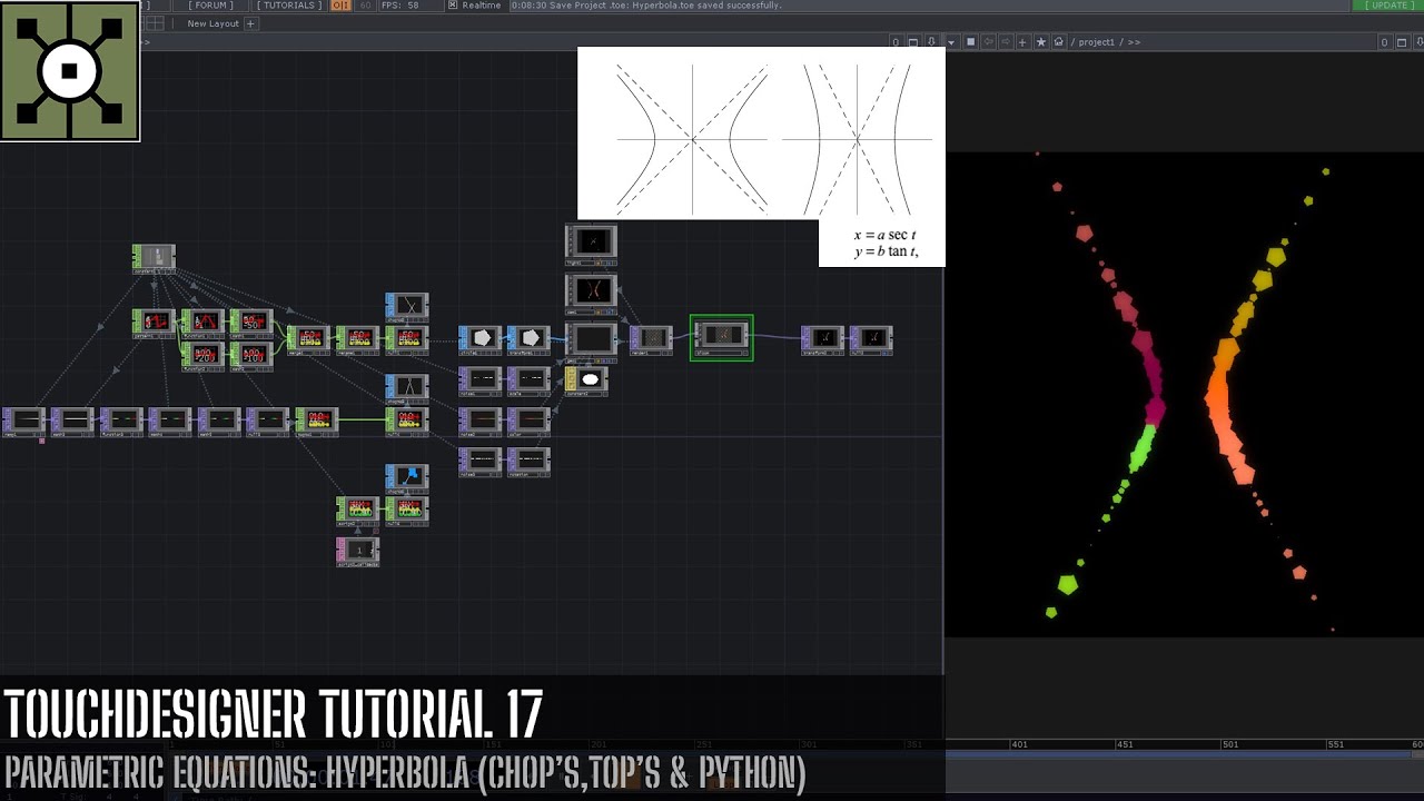 TouchDesigner Tutorial 17 - Parametric Equations: Hyperbola (CHOP's,TOP's & Python)