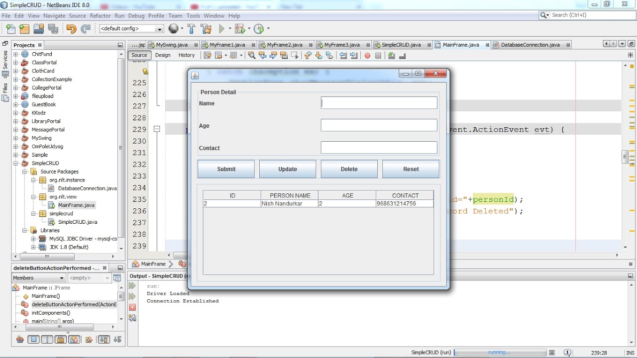 4  Insert Update Delete Select CRUD OPERATION USING JAVA JDBC Connection