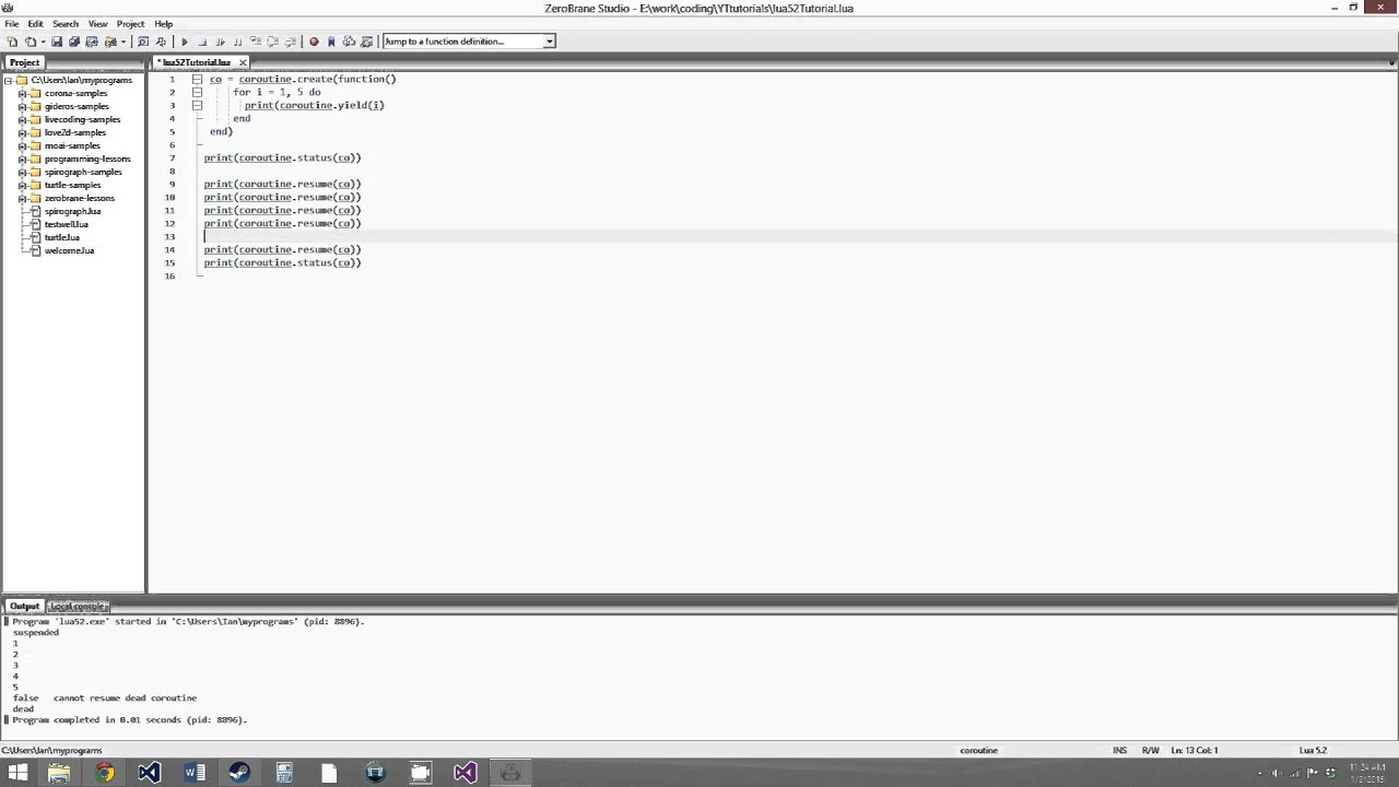 Lua 5.2 Tutorial 13: Coroutines