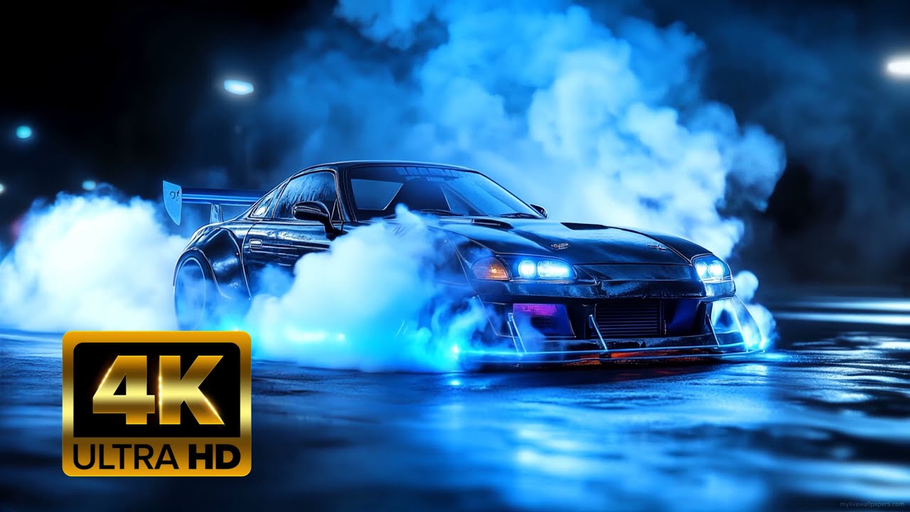 Neon Drift Car🏎️ 4K Wallpaper | Blue Smoke Action For PC #car #bluecar  #carswallpaper