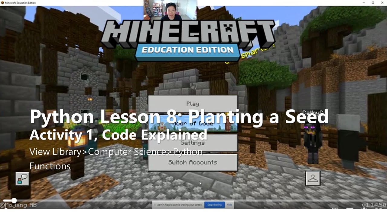 Minecraft EE- Python Walkthrough, Lesson 8- Functions, Activity 1, Code Explained