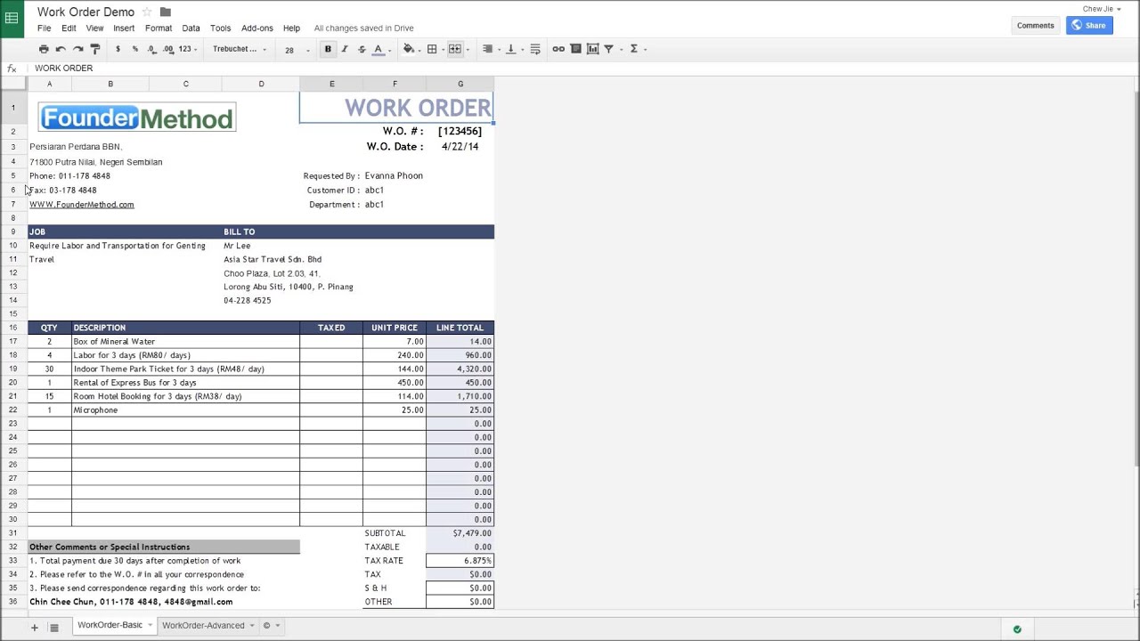 Work Order tutorial by Founder Method