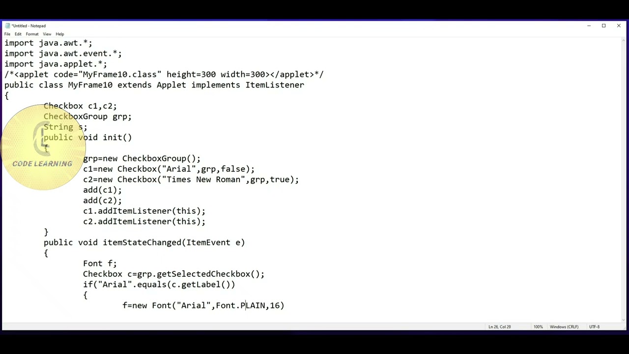 Java | awt package 'CheckboxGroup class' | CodeLearning
