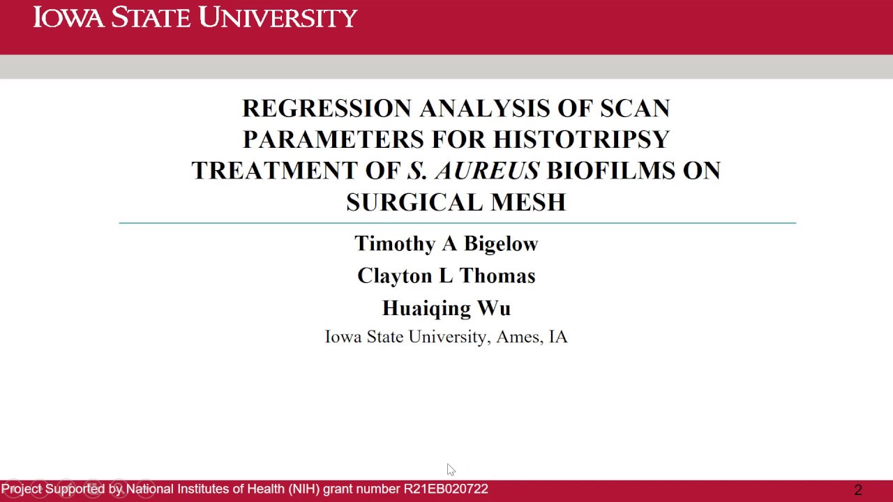 Regression Analysis of Scan Parameters for Histotripsy Treatment of S. Aureus Biofilms on...
