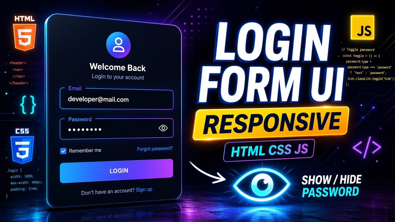 Create a Responsive Login Form 🔥 Floating Labels + Show/Hide Password | HTML CSS JS