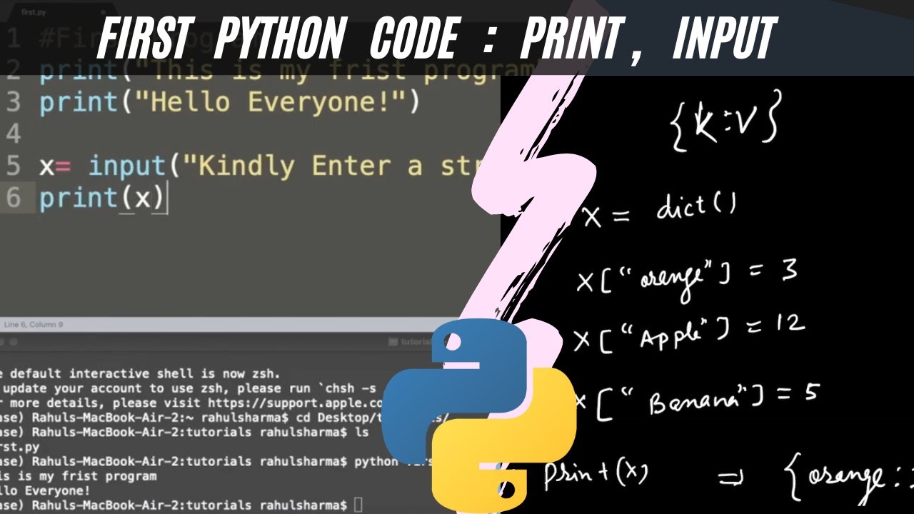 #3 First Python Code | print() input() | string, integer | Python for beginners #pythontutorial