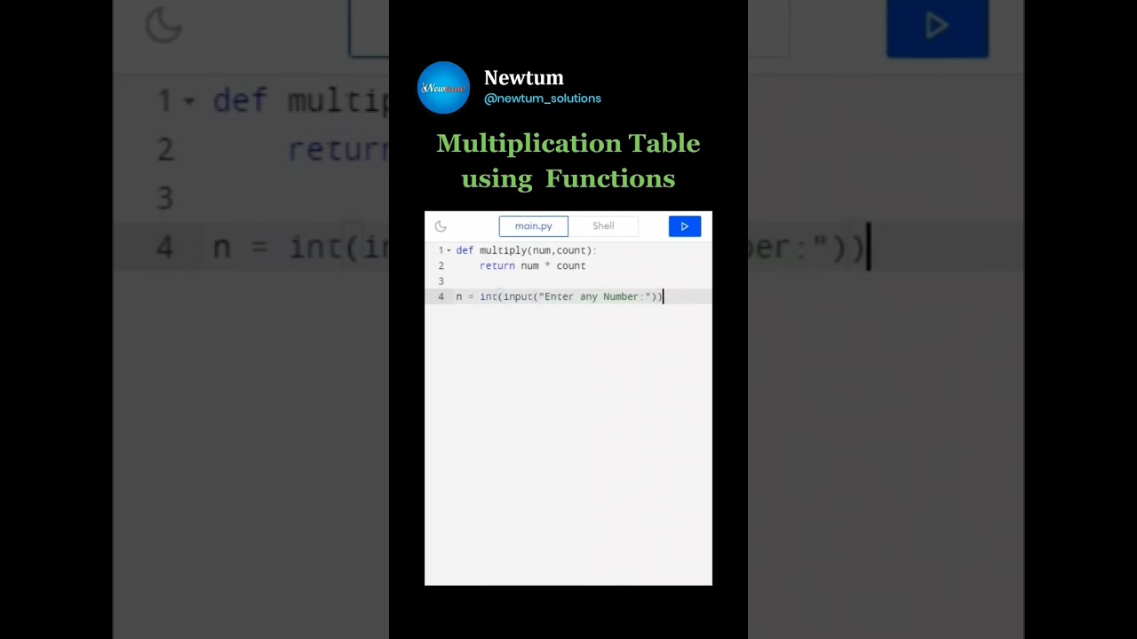 Multiplication Table Using Function. #newtum  #programming #code #trendingaudio #trendingreels