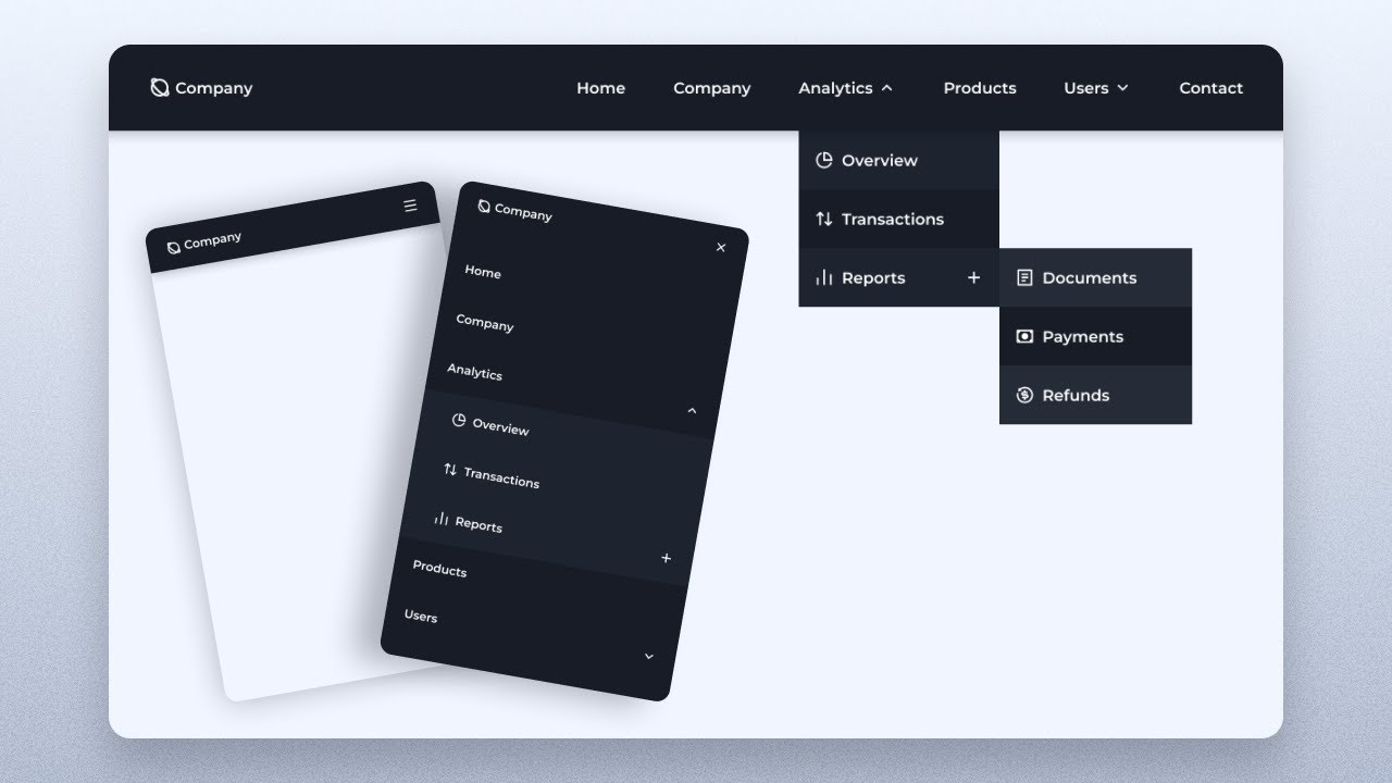 Responsive Dropdown Menu Bar Using HTML CSS & JavaScript