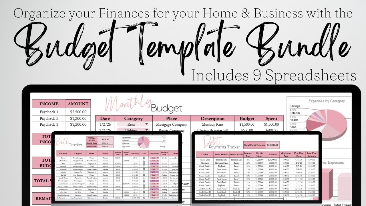 Budget Spreadsheet Template Bundle - Google Sheets, Excel Spreadsheet Budgeting Family and Business