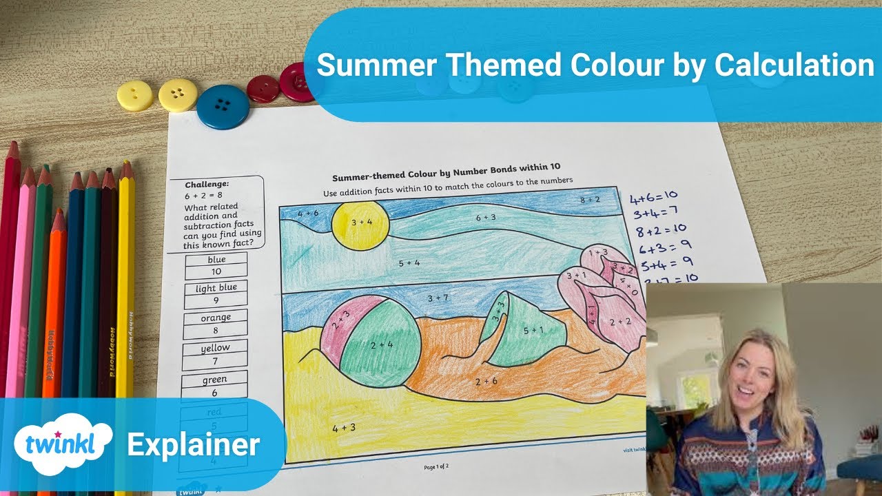 Number Bonds Colour by Calculation Summer Worksheet
