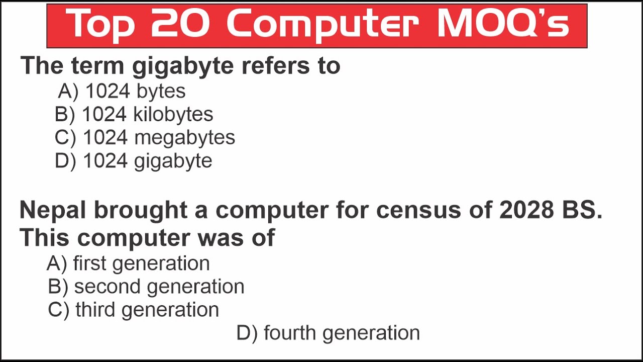 Top 20 Fundamental of Computer Mcq Questions for Computer Operator 2078 in Nepali
