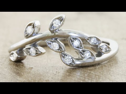 Platinum Floral & Leaf Diamond Vine Wedding Band - Sasha