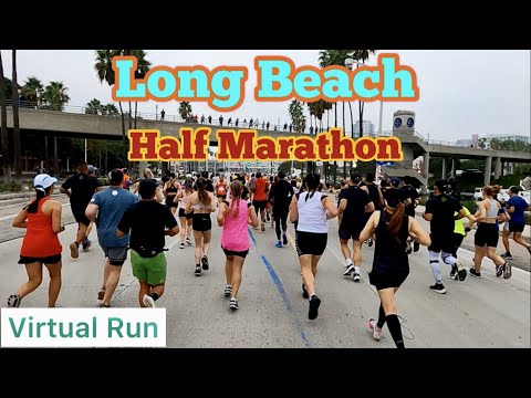 2022 Long Beach Half Marathon (Virtual Run)|Treadmill Running Scenery & Music