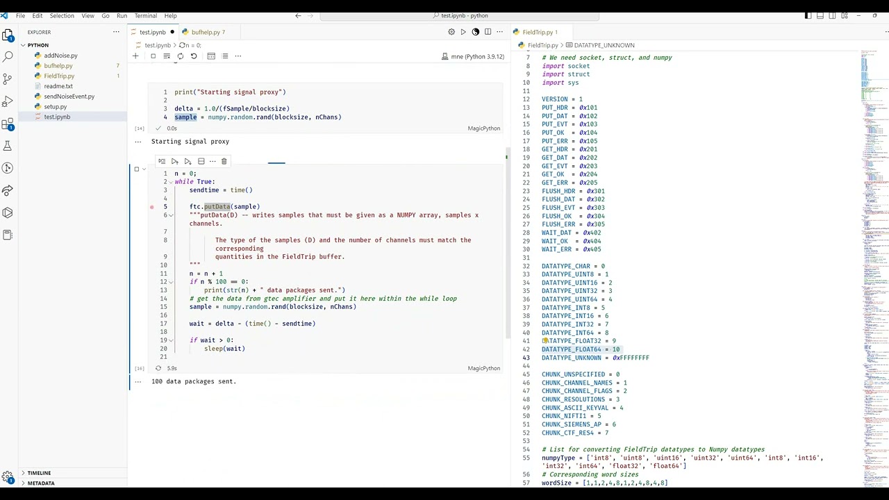Send a numpy array to the fieldtrip buffer (Buffer BCI)