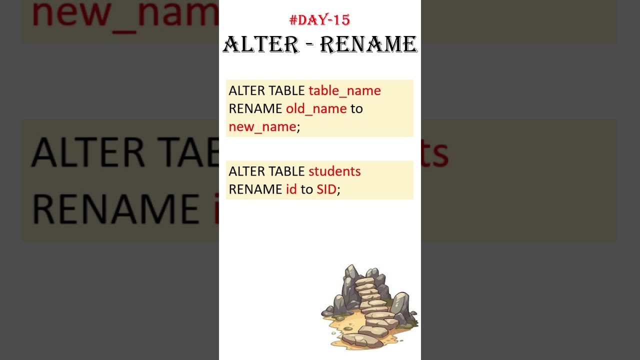 Alter table rename | 100 days SQL series #day15 #sql #backend