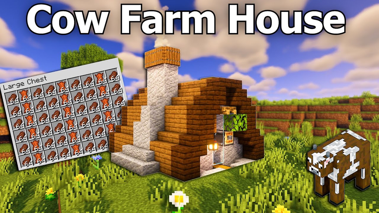 Minecraft: How to Build Cow Farm Cabin House | Let's Play Guide ...