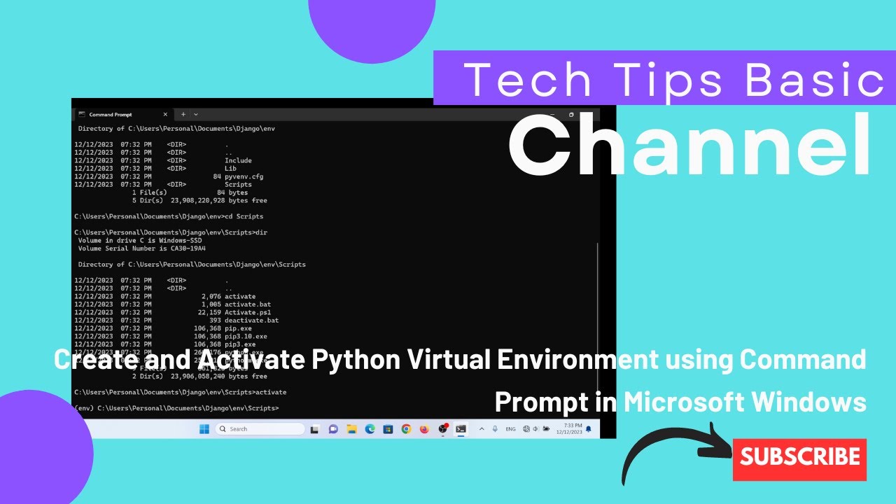 Create and Activate Python Virtual Environment using Command Prompt in Microsoft Windows #tips