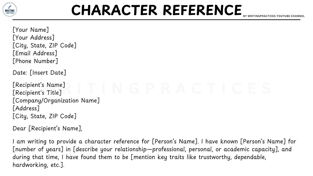 [LETTER TEMPLATE] How To Write A CHARACTER REFERENCE Letter Steps Guide | Writing Practices