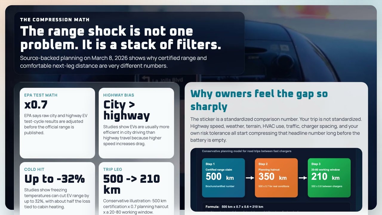 Why EV Brochure Range Shrinks on Real Road Trips