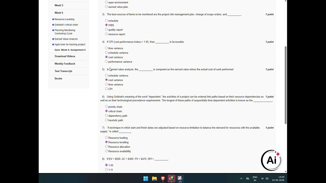NPTEL Project Management Week 6 Assignment Answers | 2026