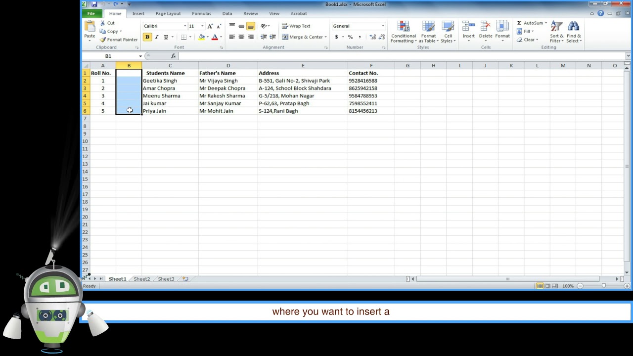 Inserting Columns - A Window to Computers Class 7