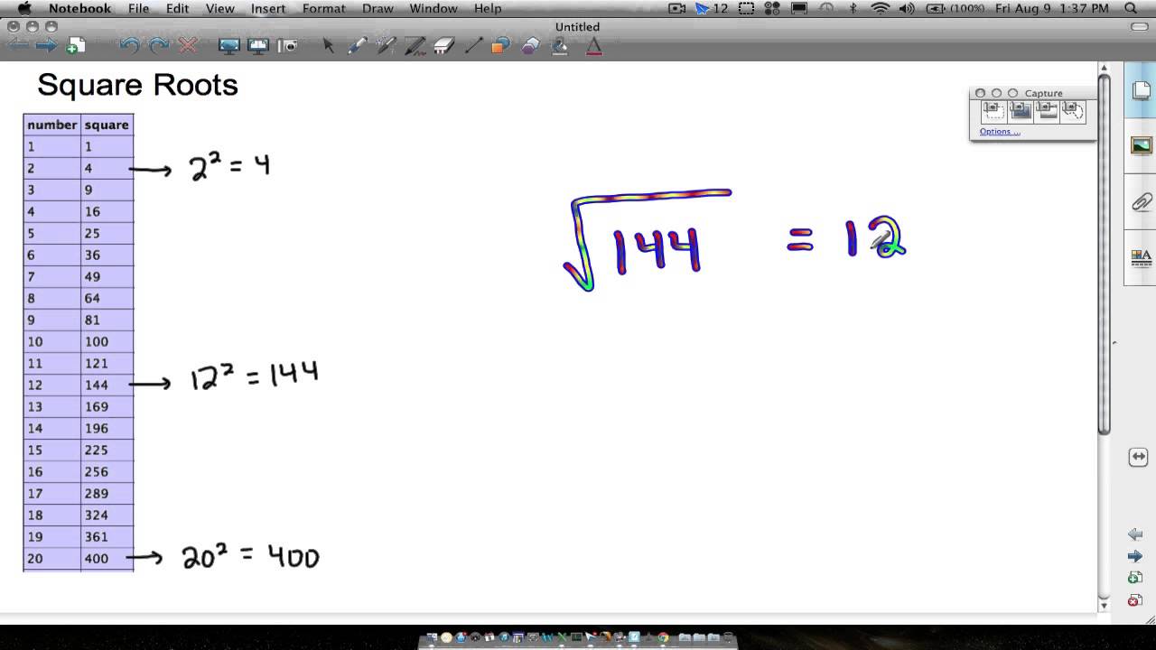Square Roots - Perfect Squares (Basic)