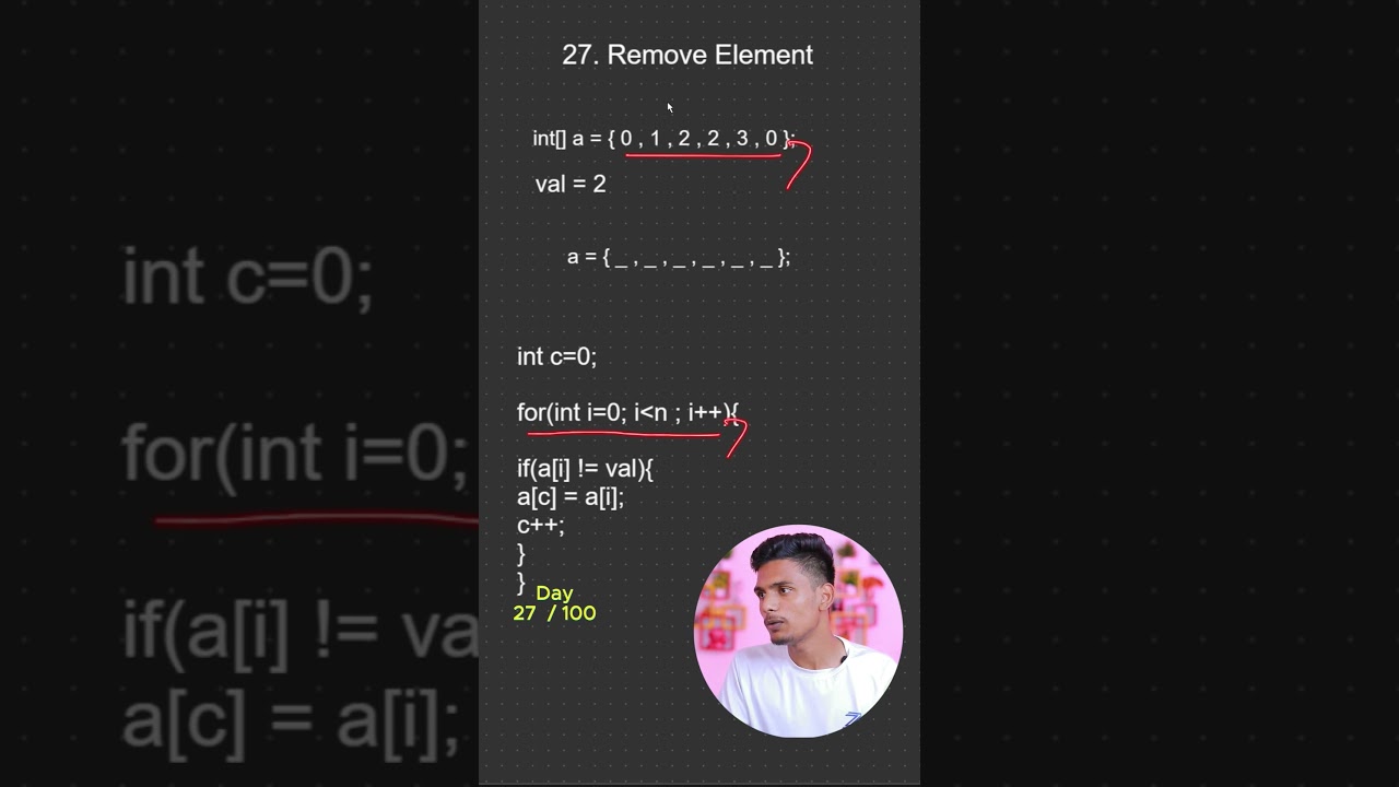 Remove element 💯 easy solution #programming #100daysofcode #coding