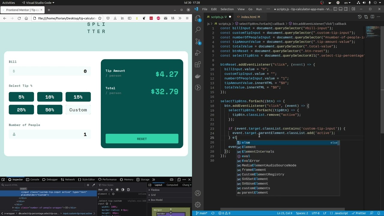 Tip calculator app (Part 2 - JavaScript) - Frontend Mentor