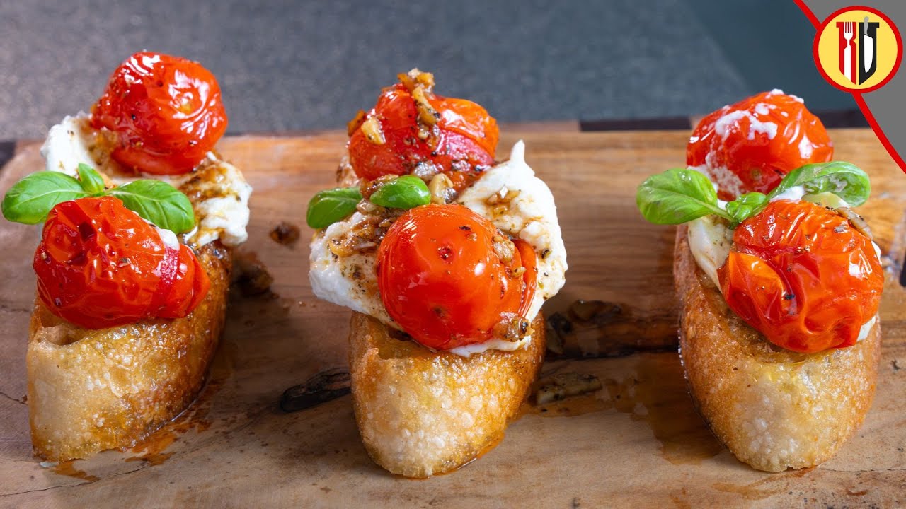 The ULTIMATE BRUSCHETTA with roasted tomatoes & burrata