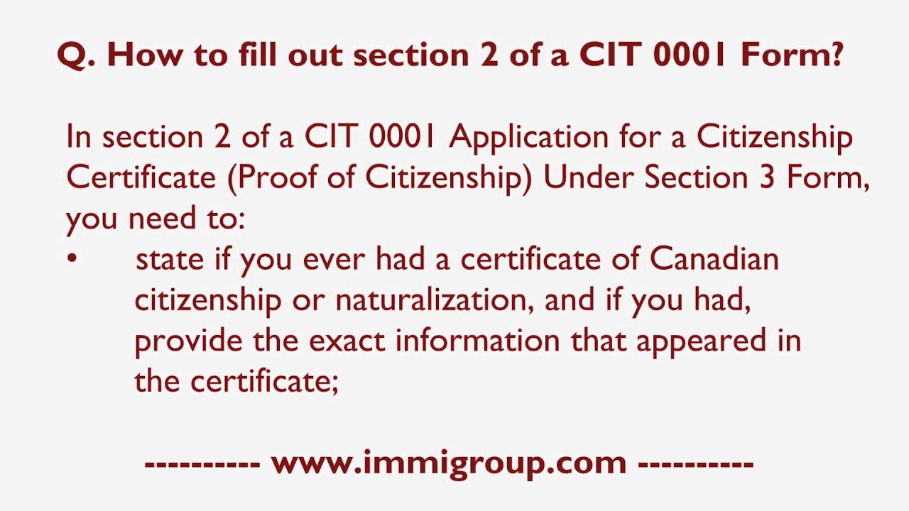 How to fill out section 2 of a CIT 0001 Form?