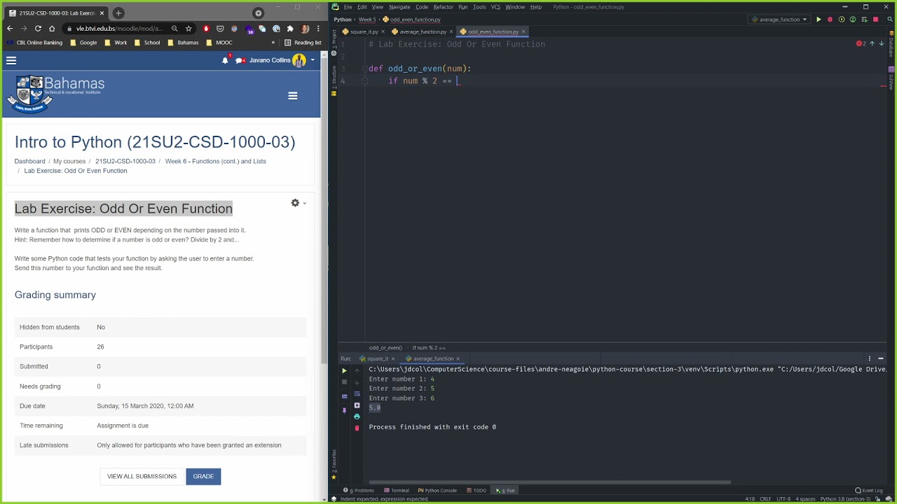 Python: Week 6 - Lab Exercise Odd Or Even Function