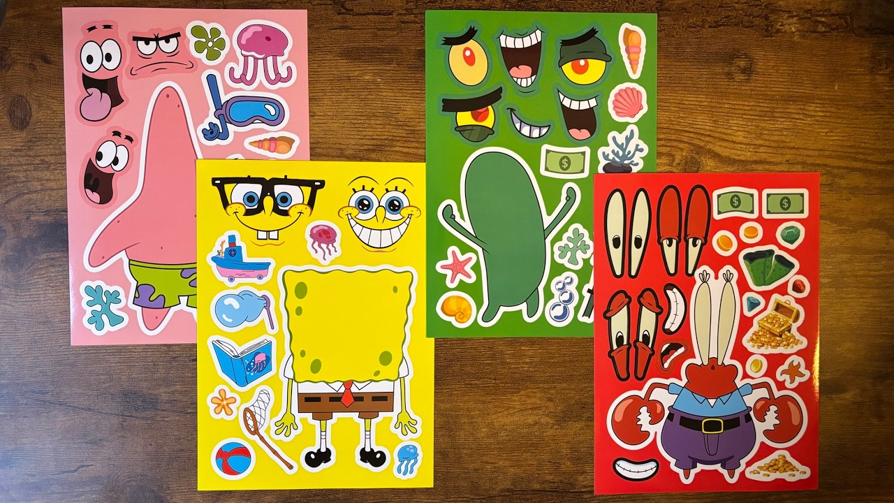 Spongebob Sticker Sheets, pt 1! (ft. my 4 year old)