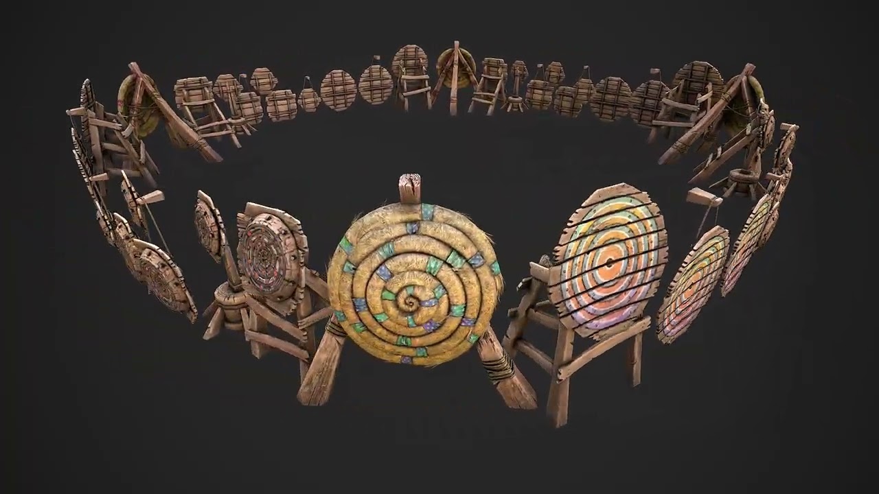 Archery Set Medieval Target Darts.Training Camp. Barracks.Shooting range.3D Models Pack.