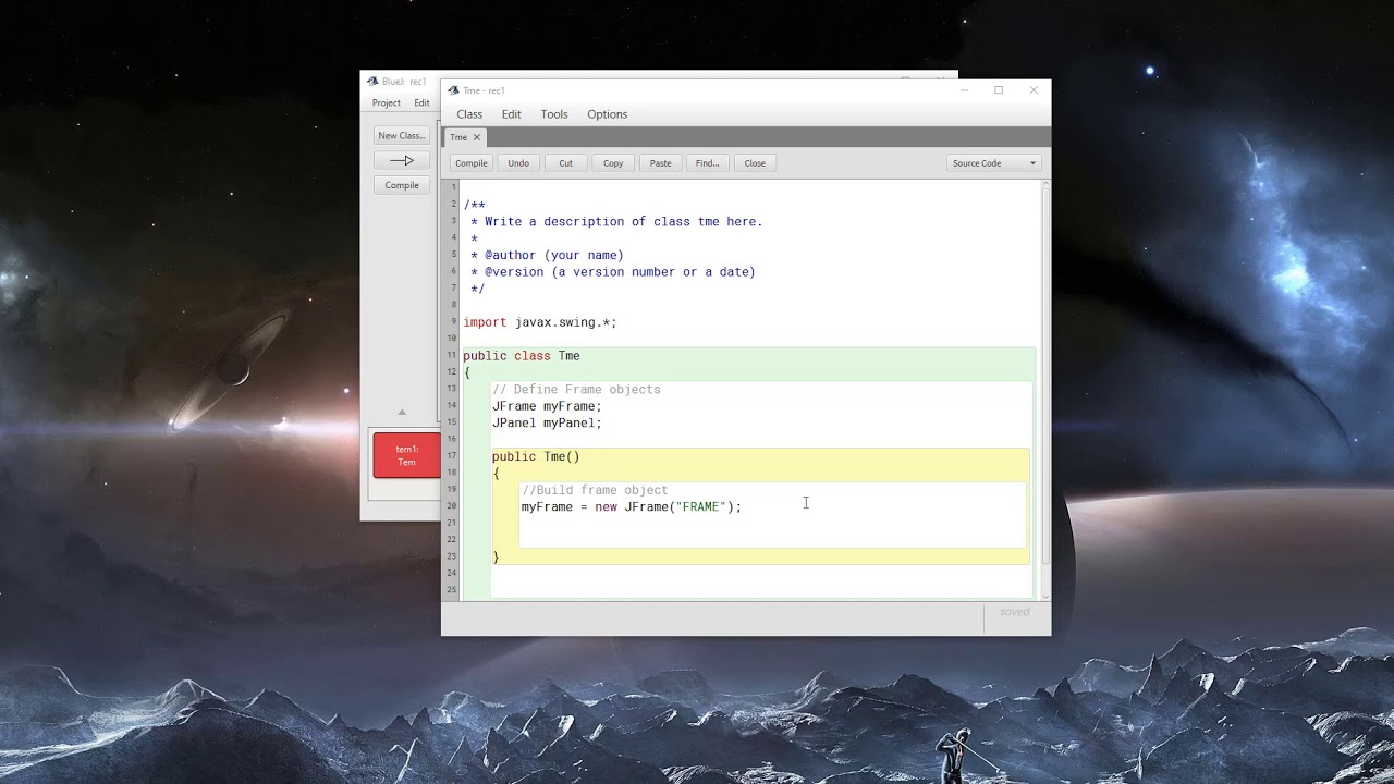 How to create a frame in BlueJ | JFrame