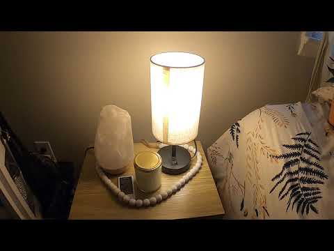 Bedside Table Lamp, 3-Color Modes Bedroom Lamps 2700K 3500K 5000K with AC Outlet, Linen Cylindrical