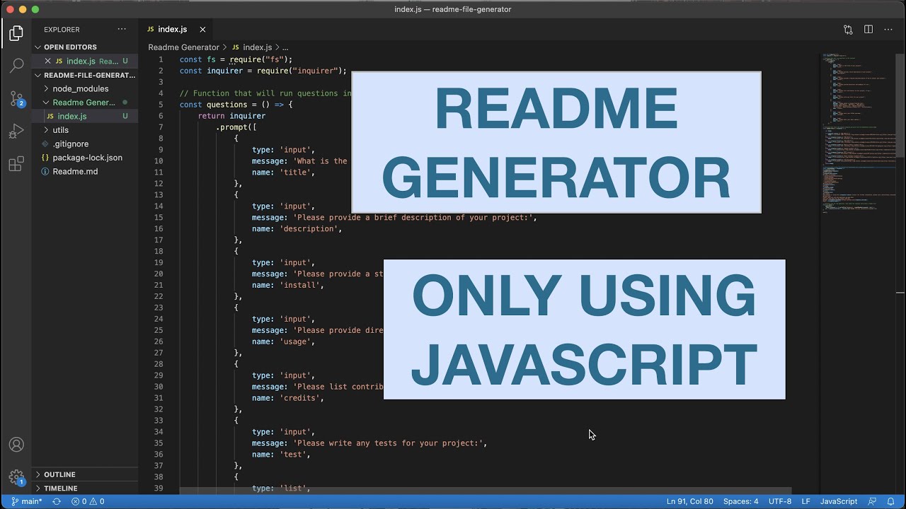 Create a Readme File Generator Using JavaScript