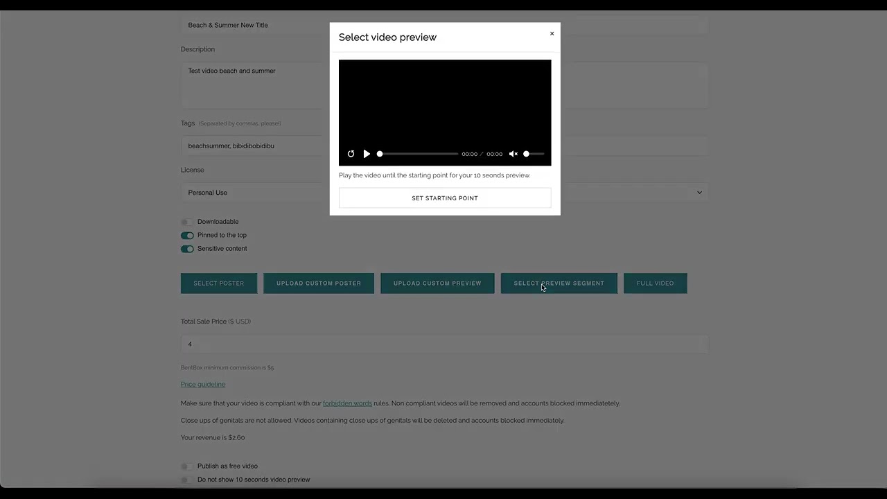 BentBox Tutorial - How to set a video preview segment